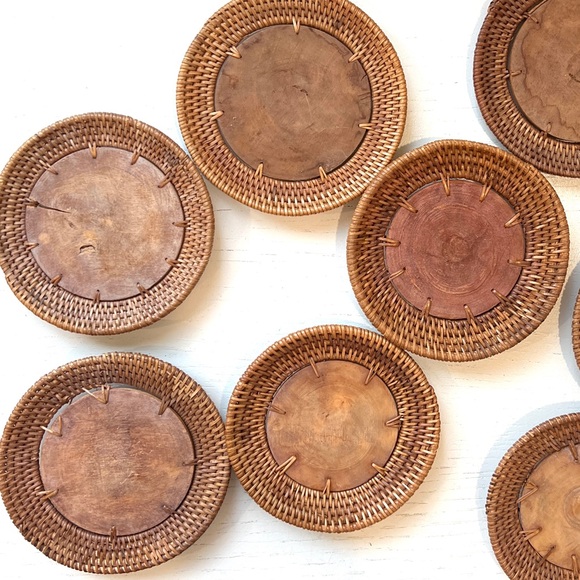 Dining | Coasters Set Of 8 Woven Bali Wicker Wood Hand Crafted Made ...